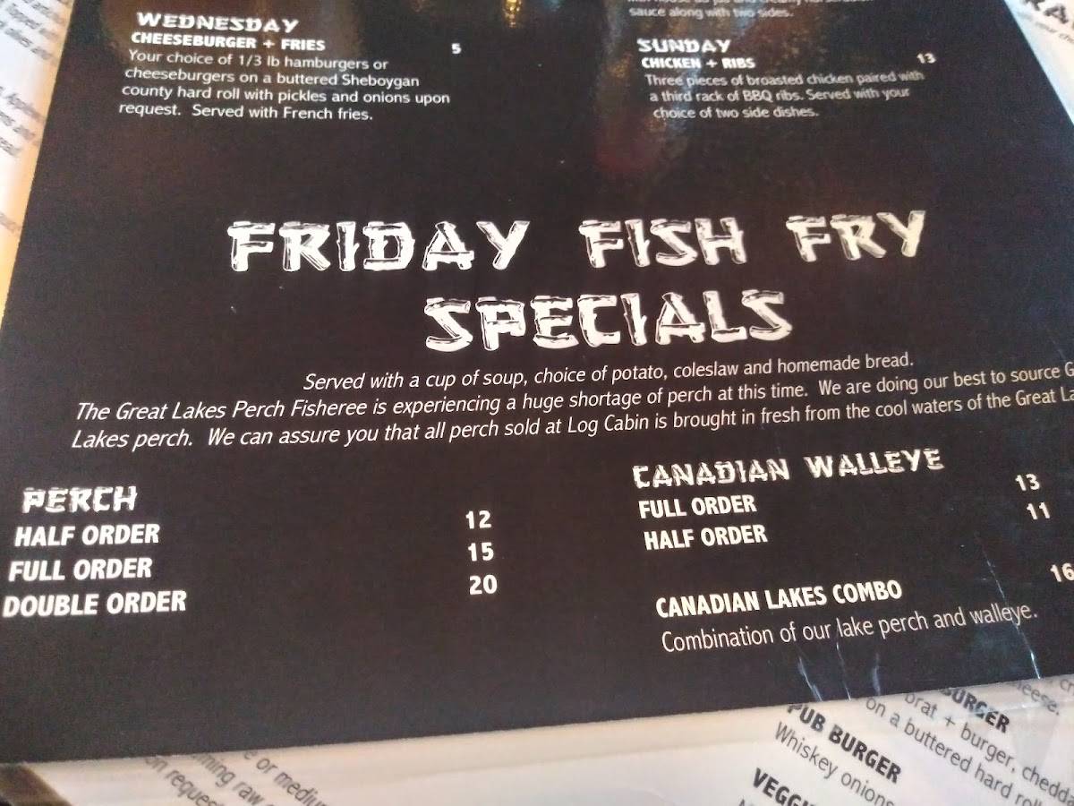 Menu at Log Cabin Inn restaurant, Howards Grove