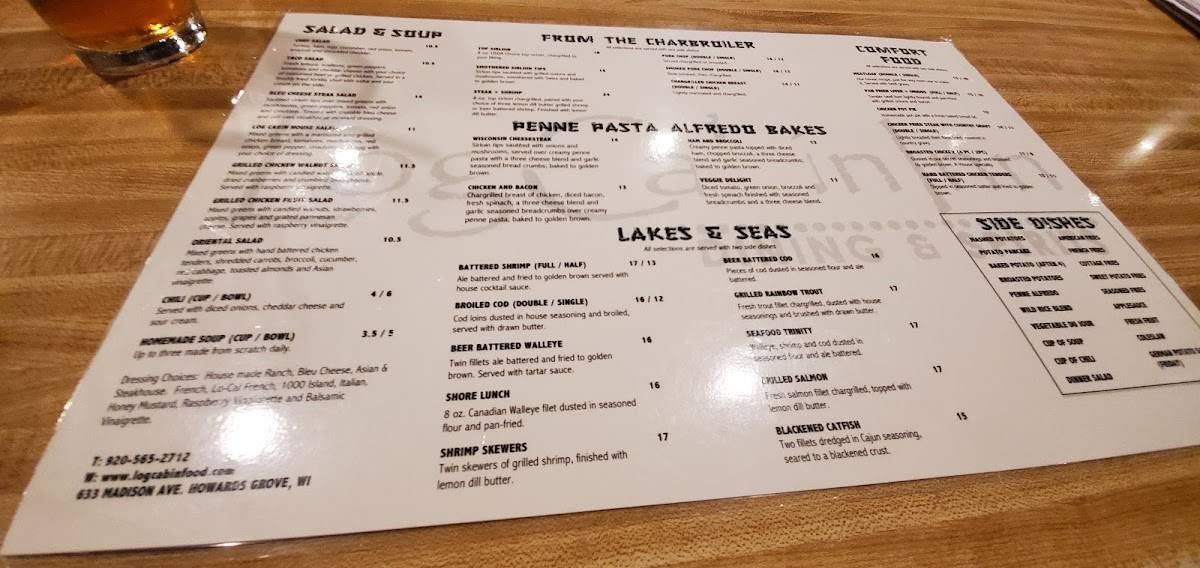 Menu at Log Cabin Inn restaurant, Howards Grove