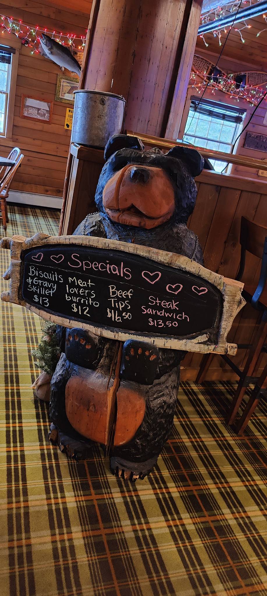 Menu at Log Cabin Inn restaurant, Howards Grove