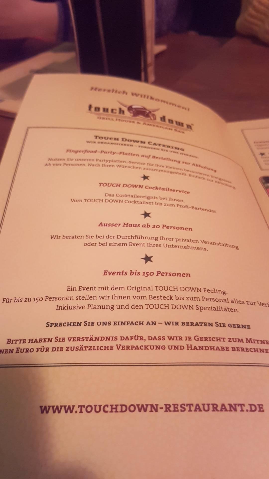 Speisekarte von Touch Down Lohmar restaurant, Lohmar