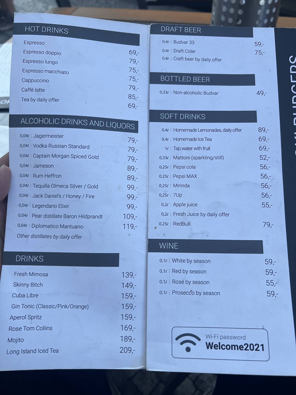 Menu at Loki Burgers pub & bar, Prague