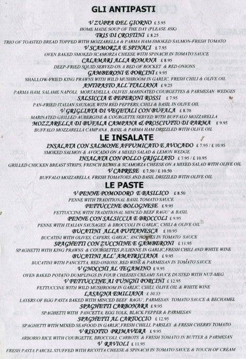Menu at Colosseo Restaurant, London