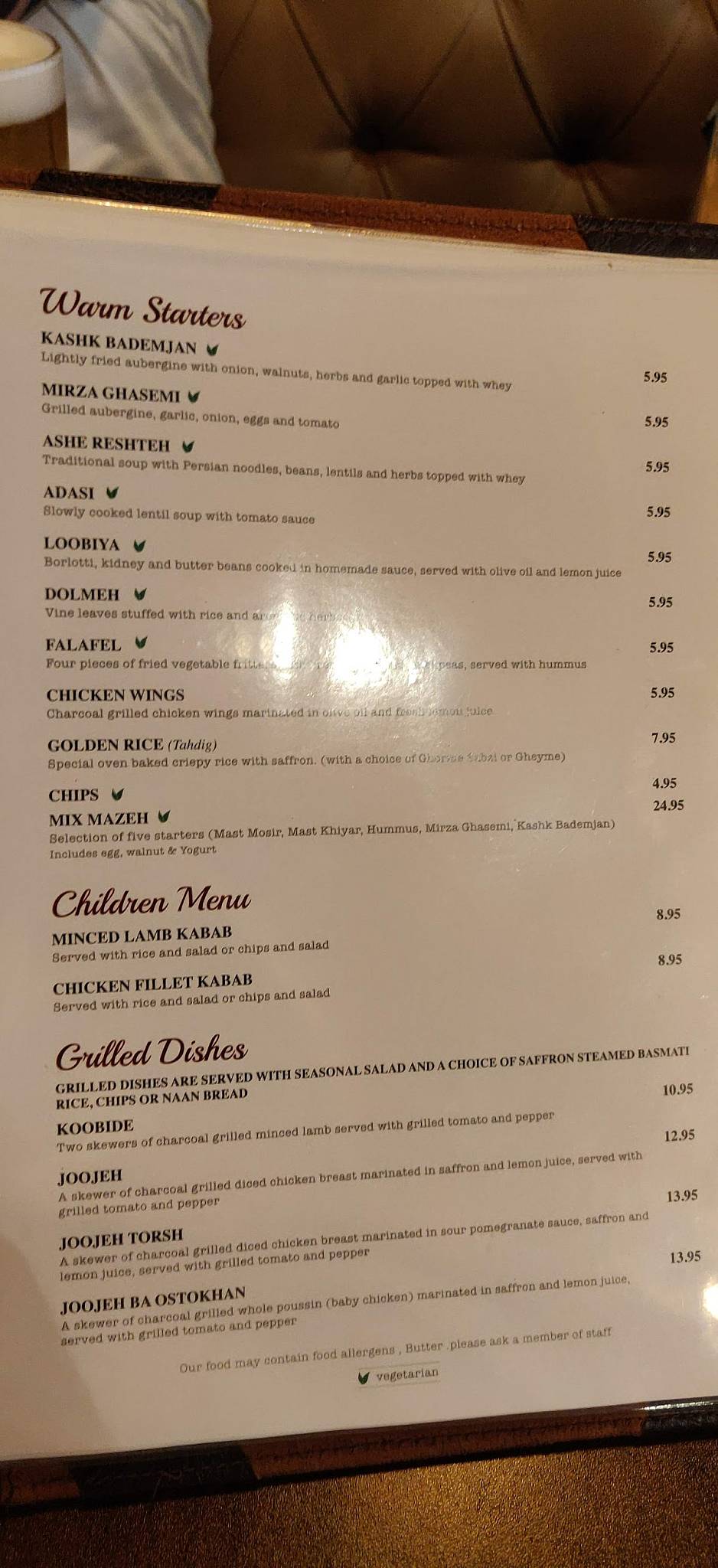 Menu at Diba Persian Restaurant (Wimbledon), London