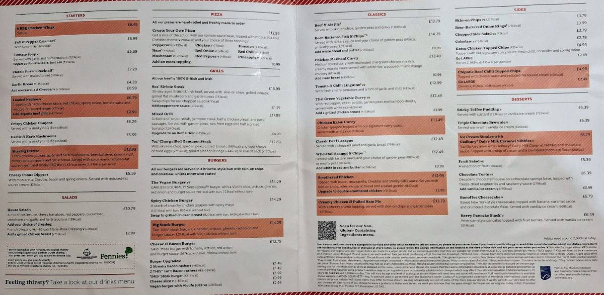 Menu at London Hayes Beefeater restaurant, Hayes, Millington Rd