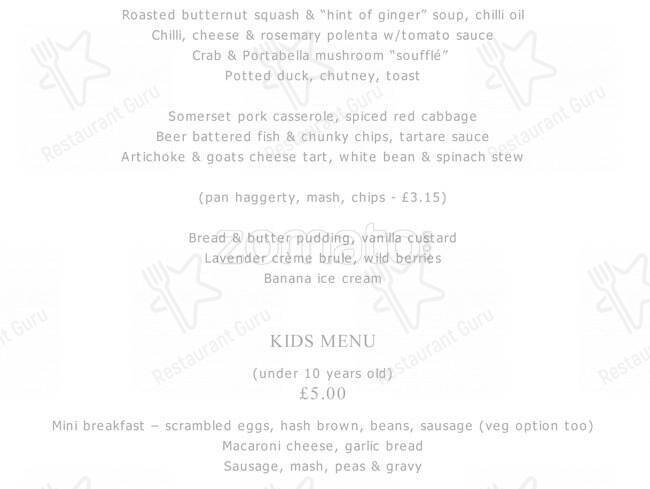 Menu at Moomba World Cafe, London
