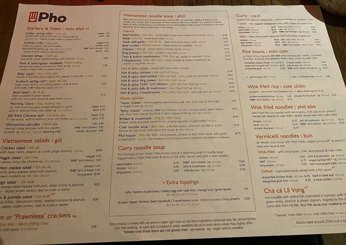 Menu at Pho Baker street restaurant, London, 102 Baker St