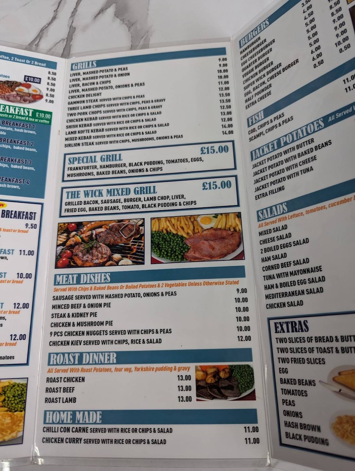 Menu at The Wick cafe, London