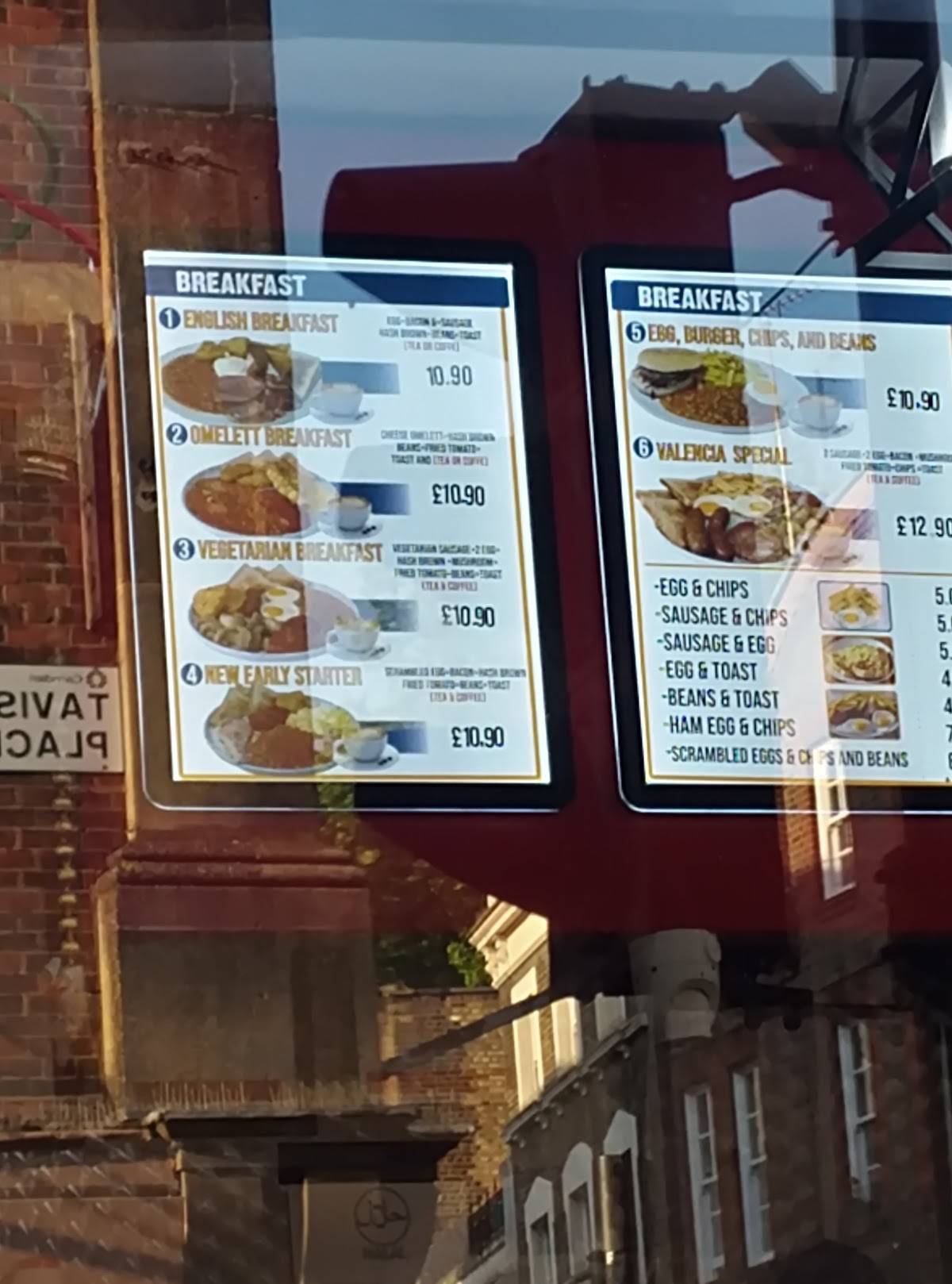 Menu at Valencia Cafe, London