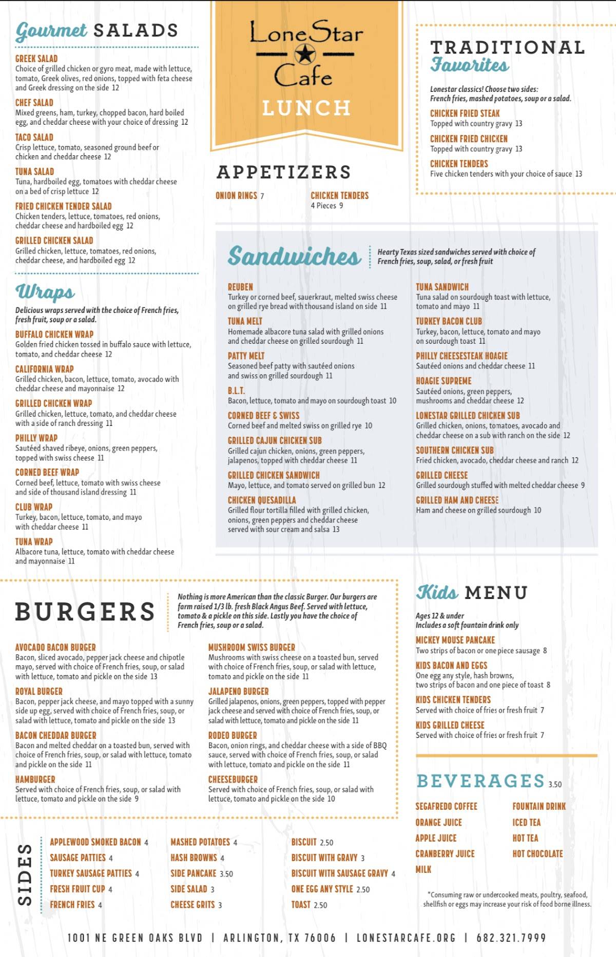 Menu at Lone Star Cafe, Arlington