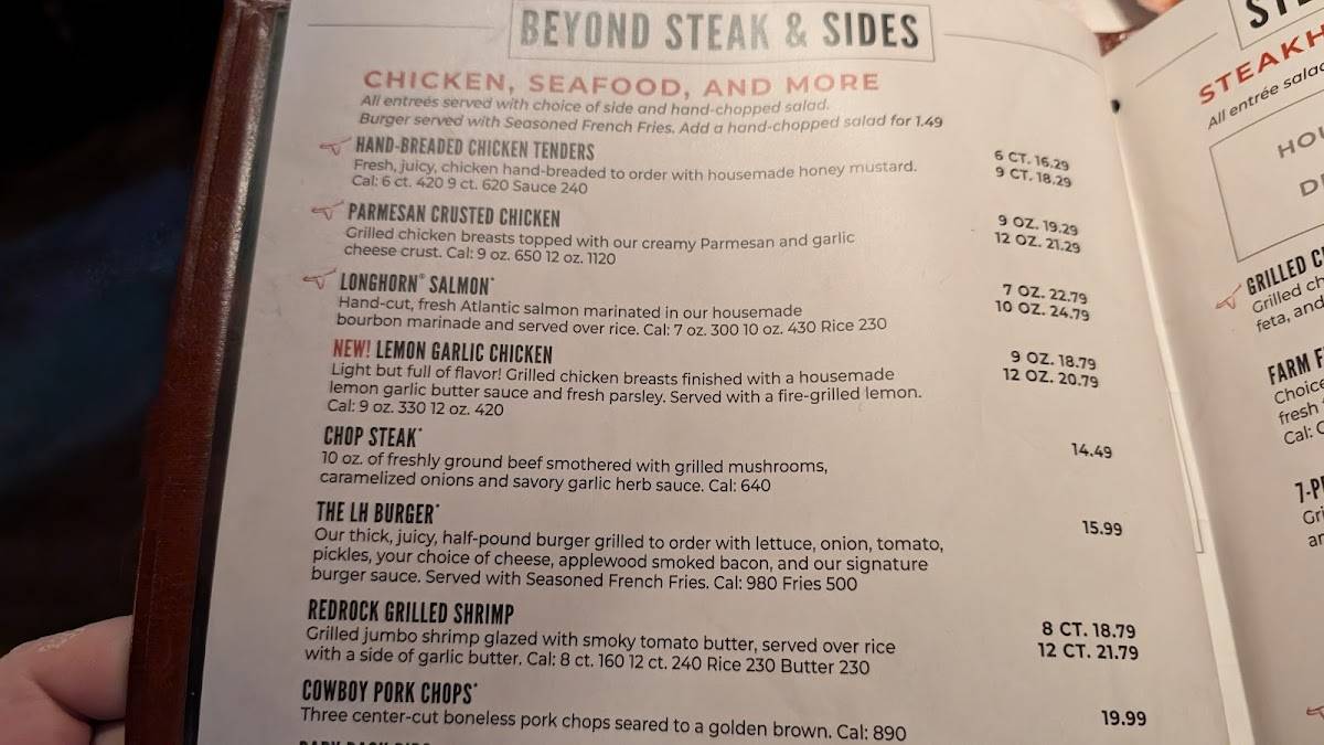 Menu at LongHorn Steakhouse, St. George