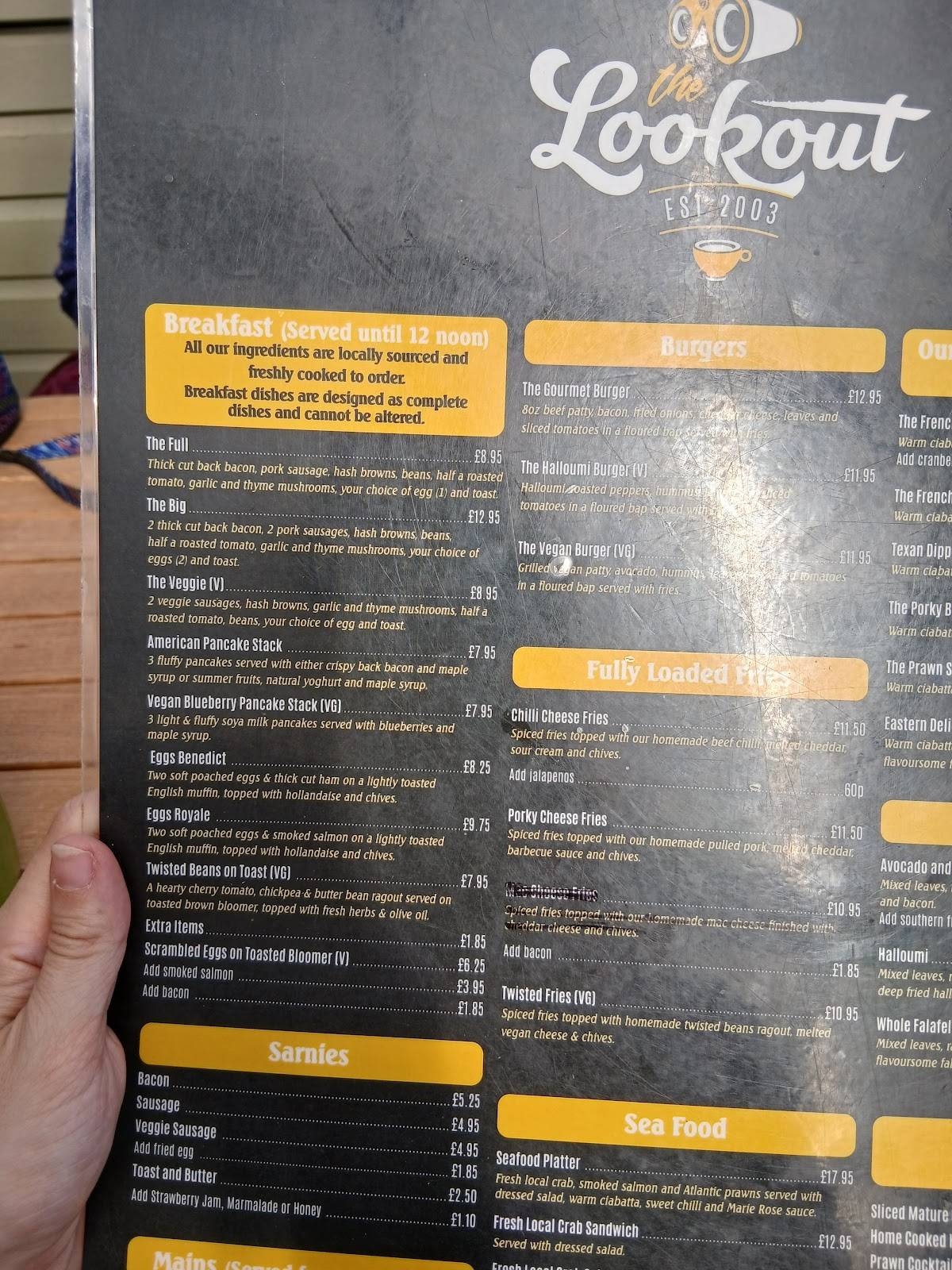 Menu at Lookout Cafe, Weymouth