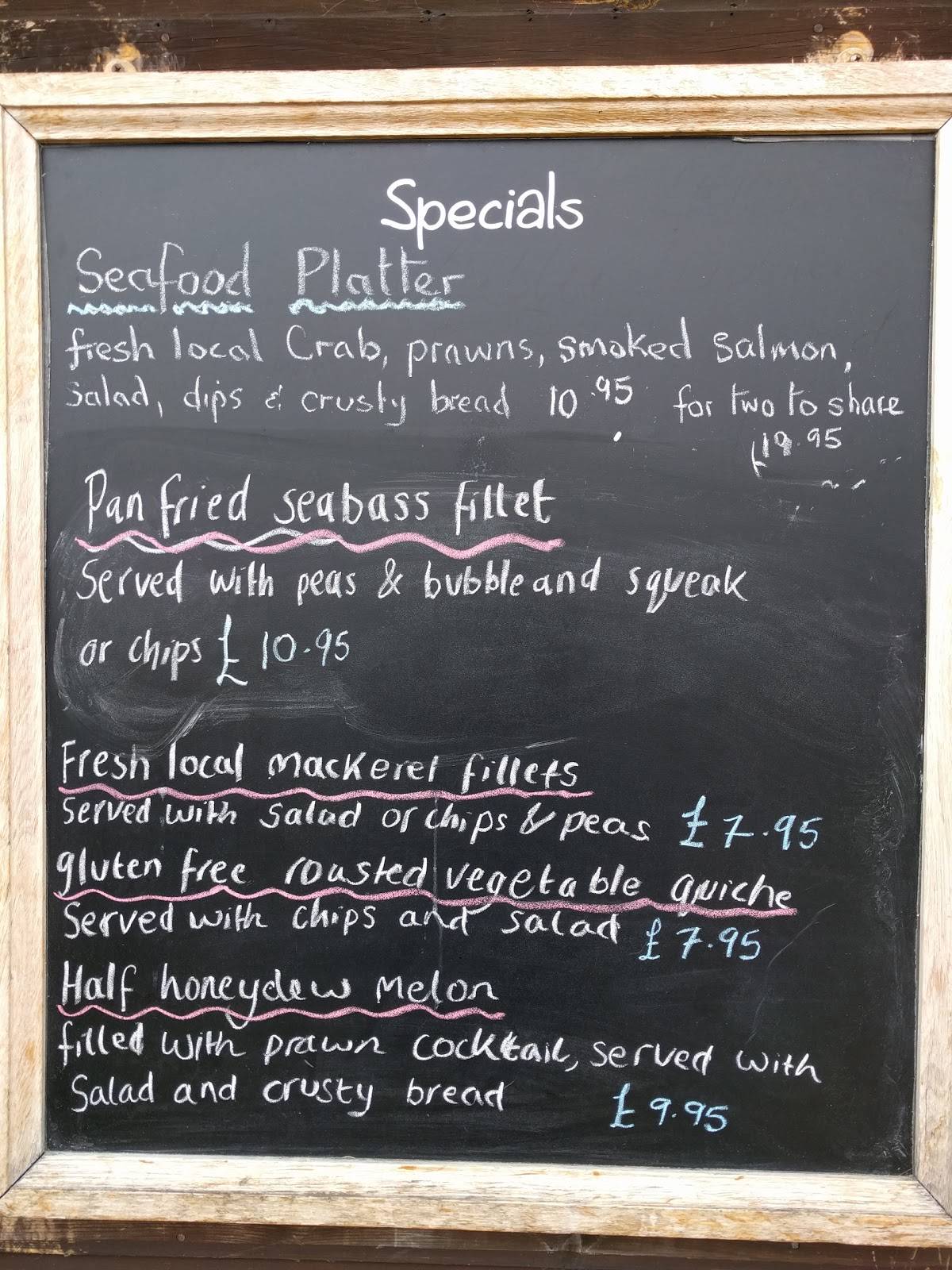 Menu at Lookout Cafe, Weymouth