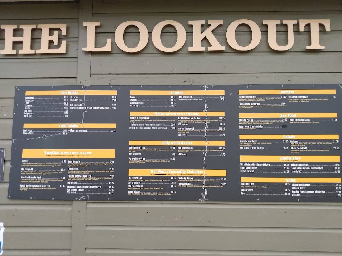 Menu at Lookout Cafe, Weymouth