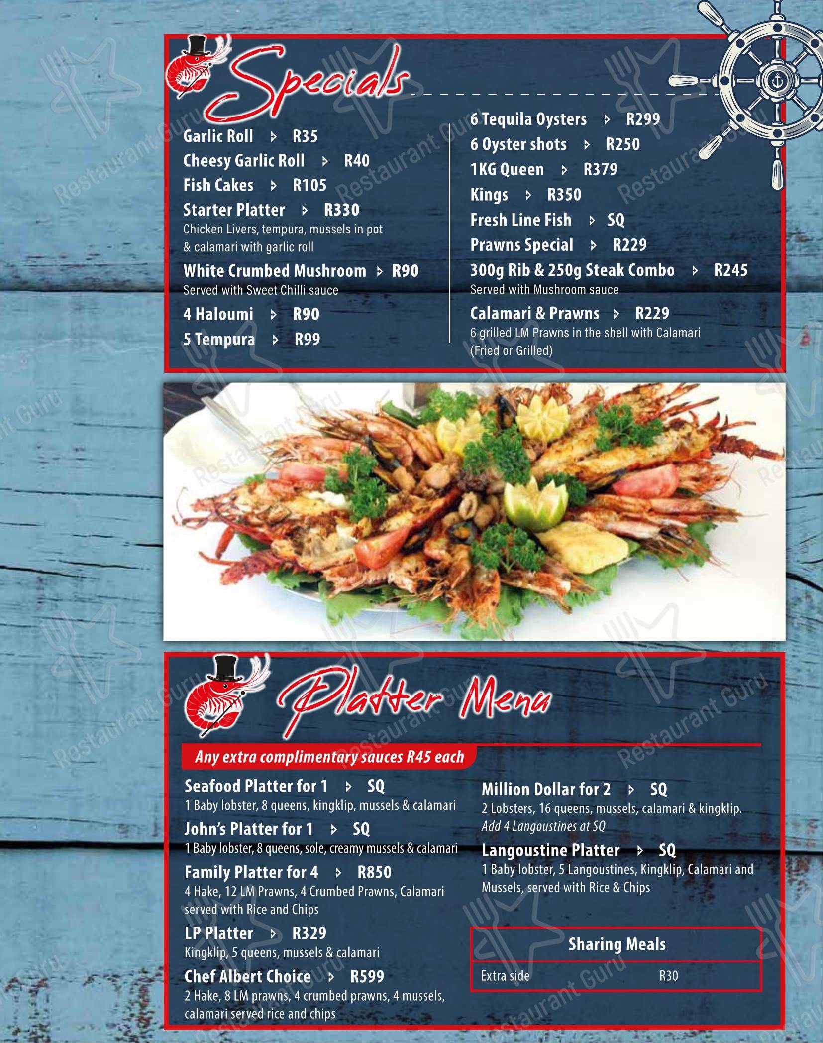 Menu at Lord Prawn Fish & Grill restaurant, Durban