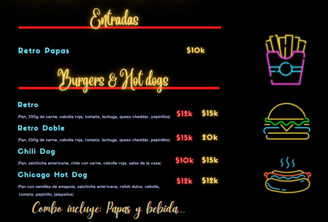 Menu at Los 80s Music Hall Pub, Tunja