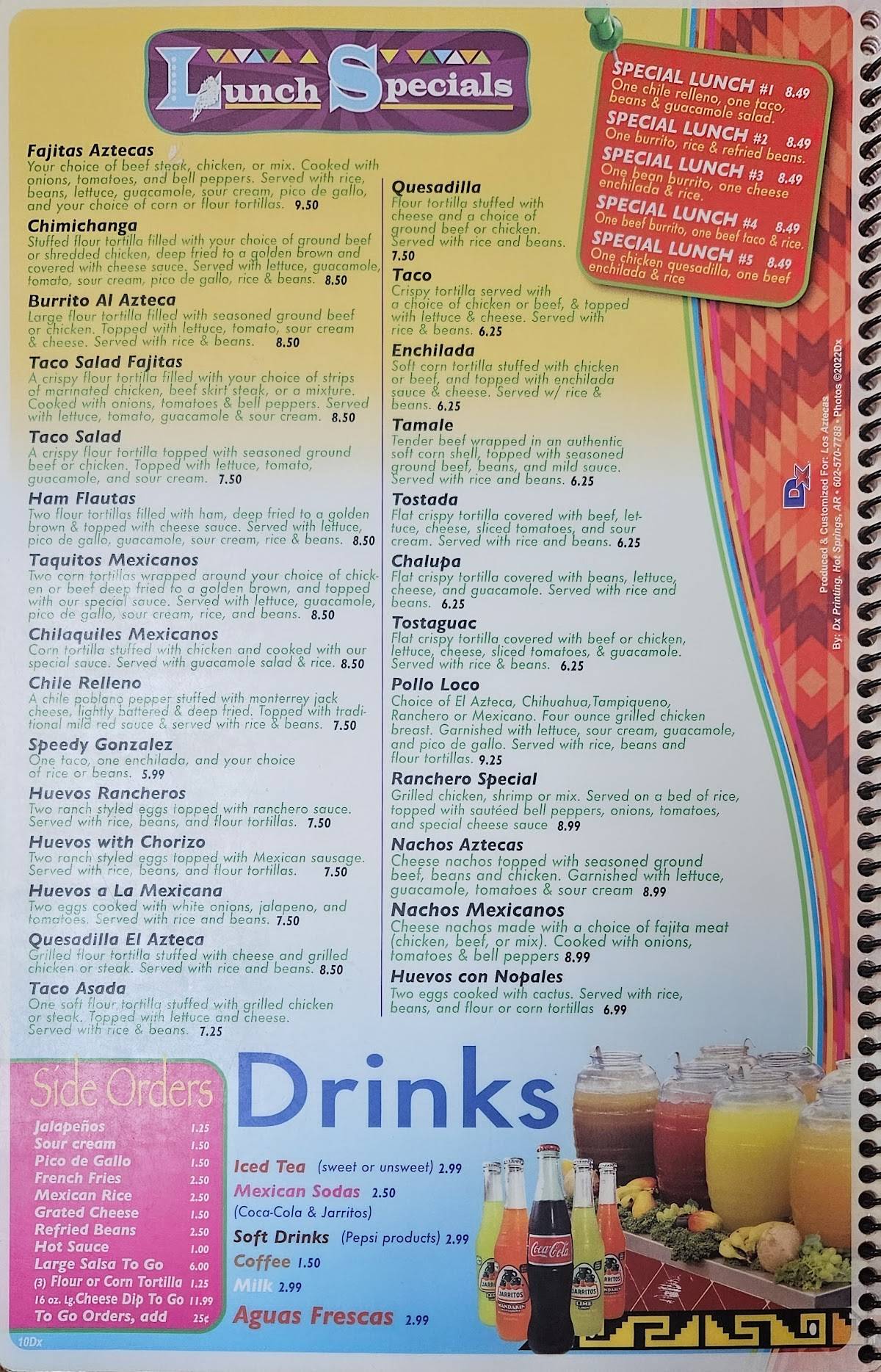Menu at Los Aztecas Mexican Restaurant, Harrison