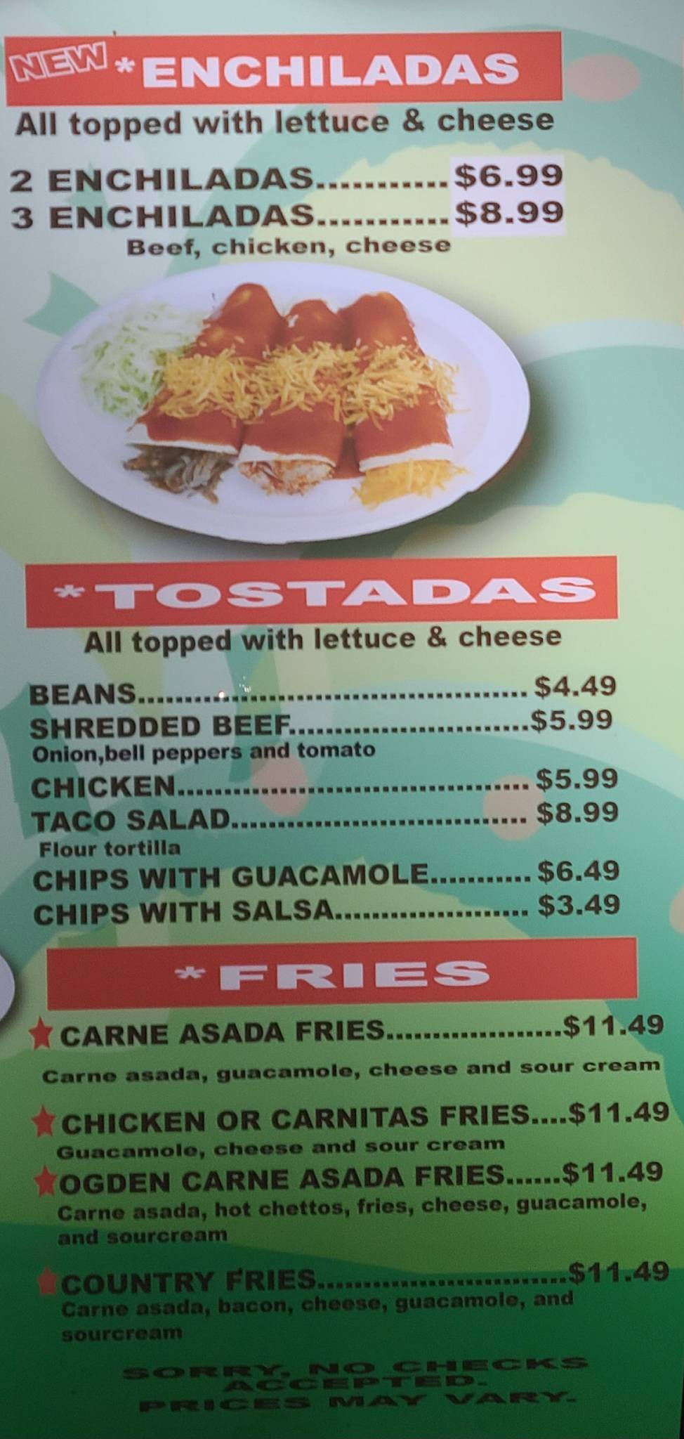 Carta del restaurante Los Beto's Mexican Food, Boise, Fairview Ave