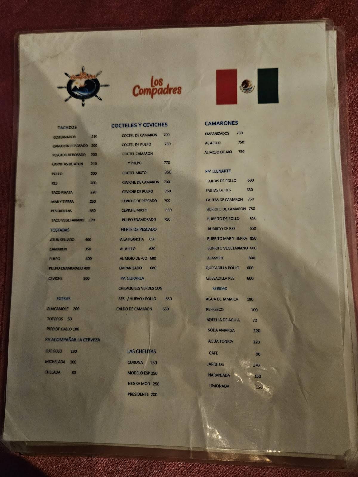 Carta del restaurante Los Compadres Seafood Acapulco, Mex, Punta Cana