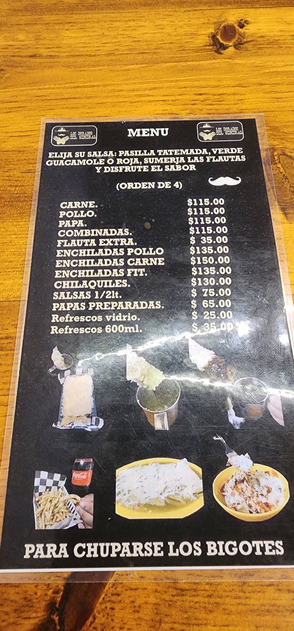 Menu at Los Dorados del General restaurant, Chihuahua