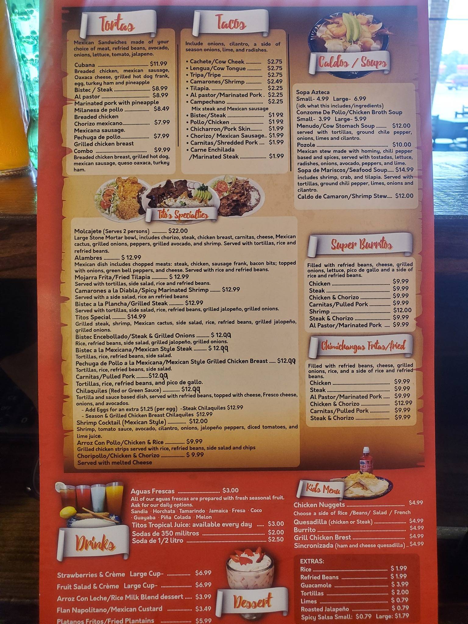 Menu at Los Dos Titos Authentic Mexican Restaurant, Louisburg