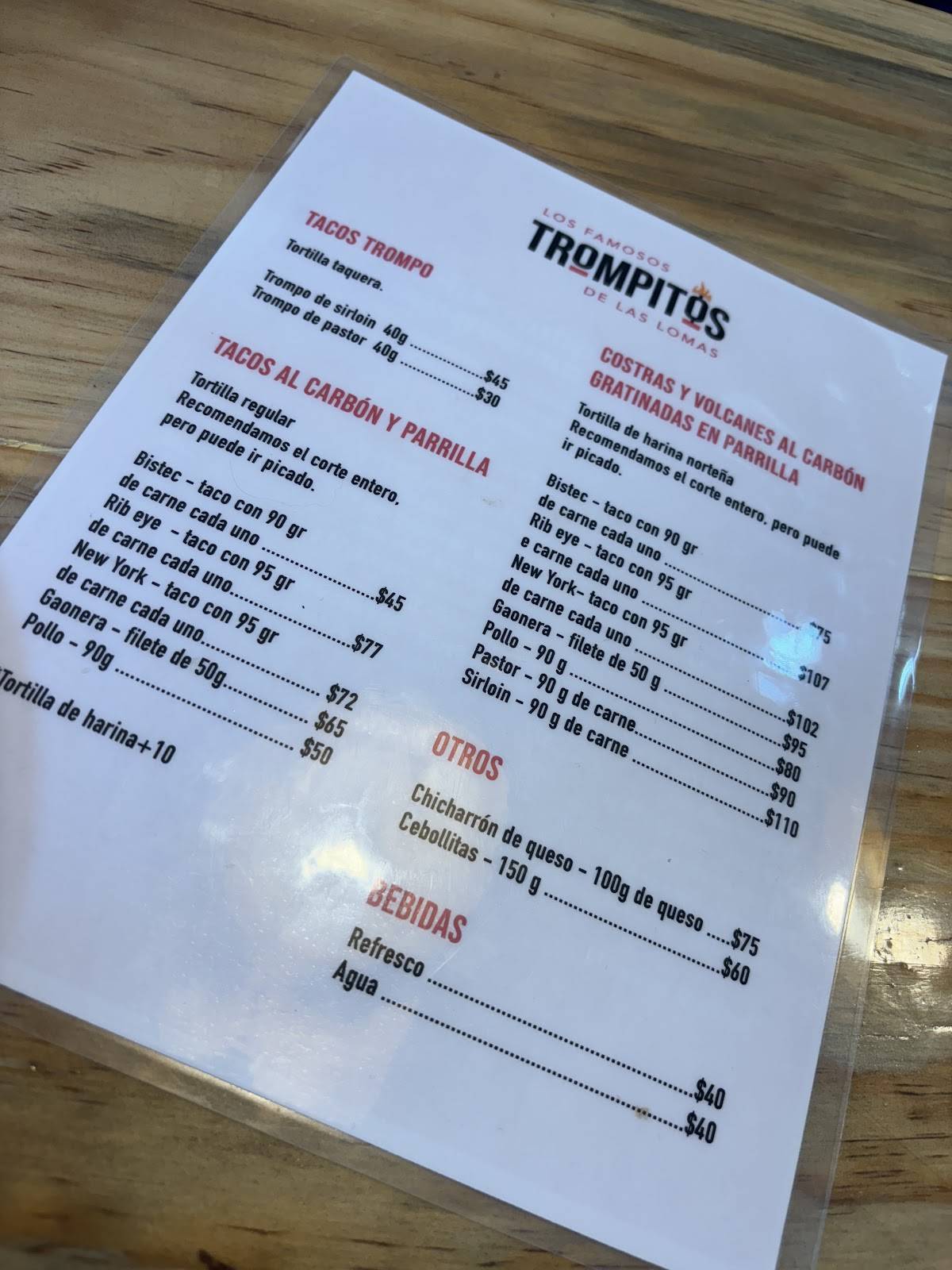 Carta del restaurante Los Famosos Trompitos del las Lomas, Ciudad del ...