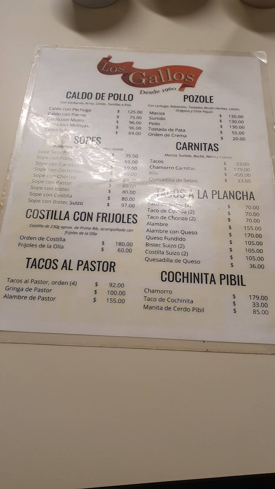 Carta del restaurante Los Gallos | Xola, Ciudad del México, Xola 67