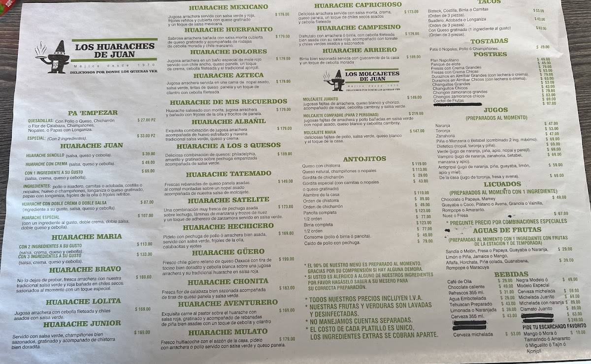 Carta del restaurante Los Huaraches del Juan, Ciudad López Mateos, Av ...