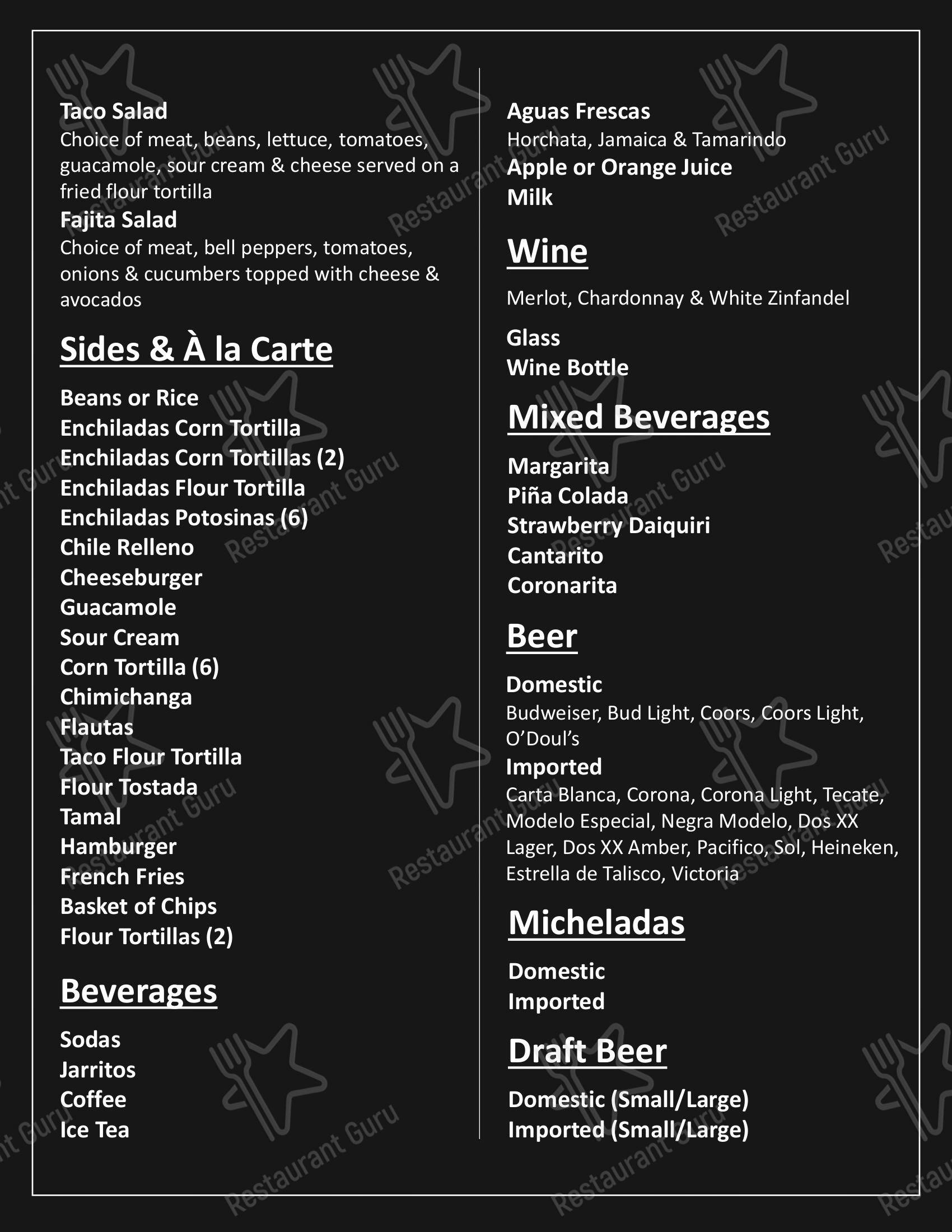 Menu at Los Panchos Mexican Seafood restaurant, Merced, G St
