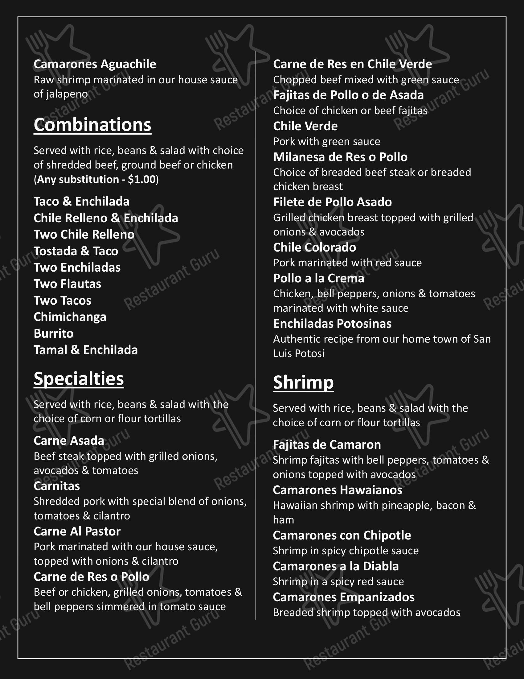 Menu at Los Panchos Mexican Seafood restaurant, Merced, G St