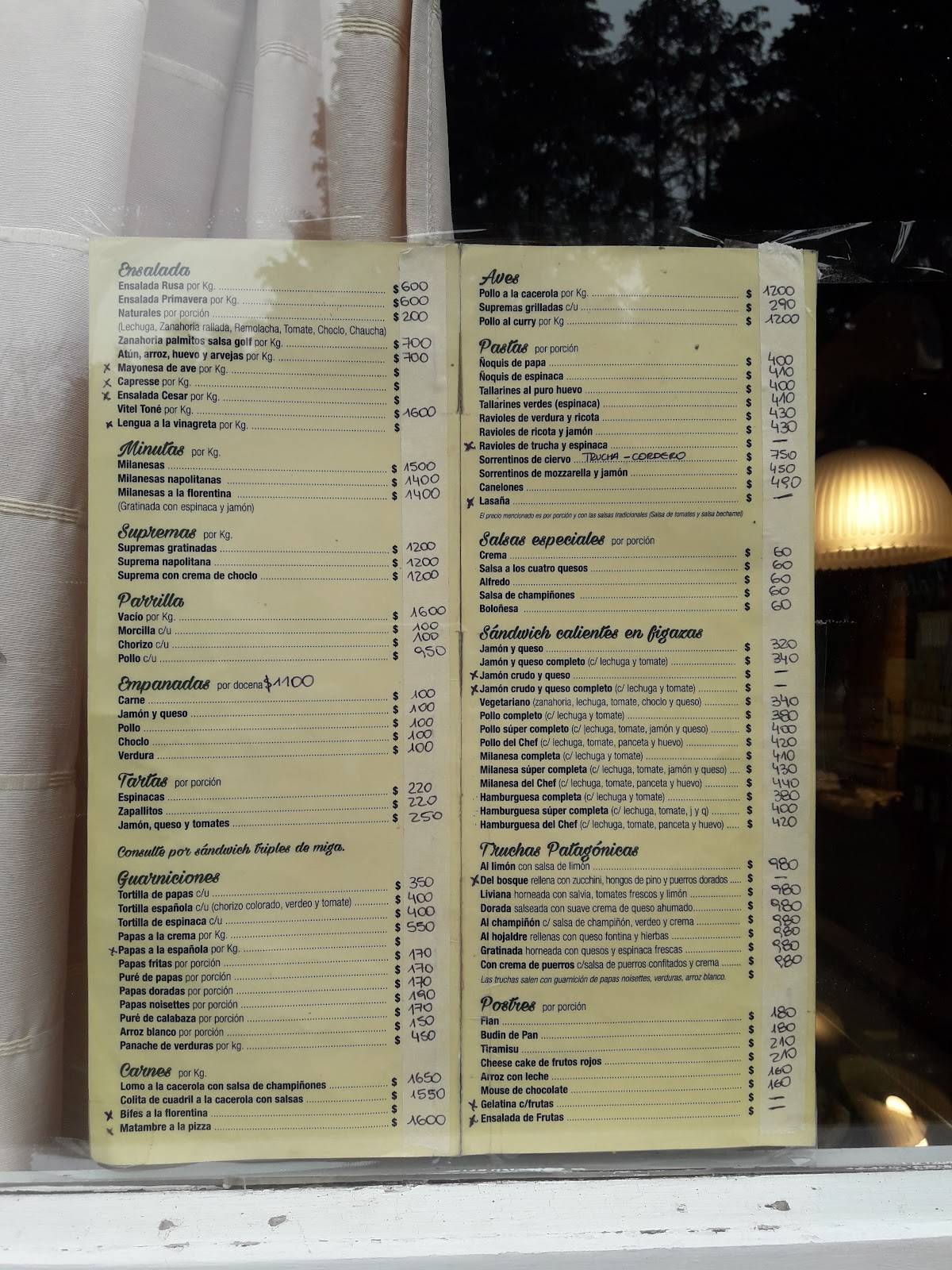 Carta del restaurante Los Patos, San Martín del los Andes