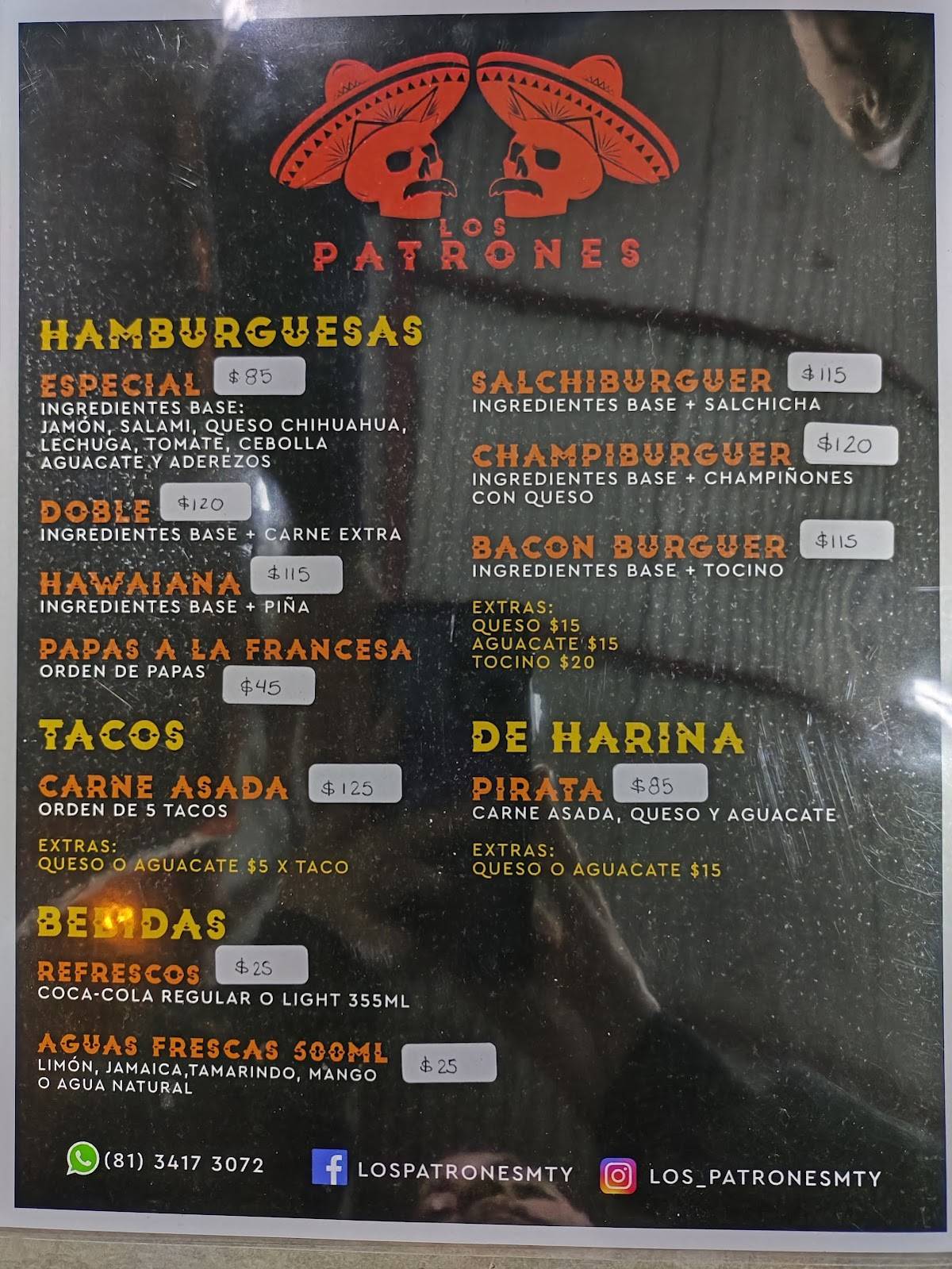 Carta del restaurante Los Patrones, San Nicolás del los Garza