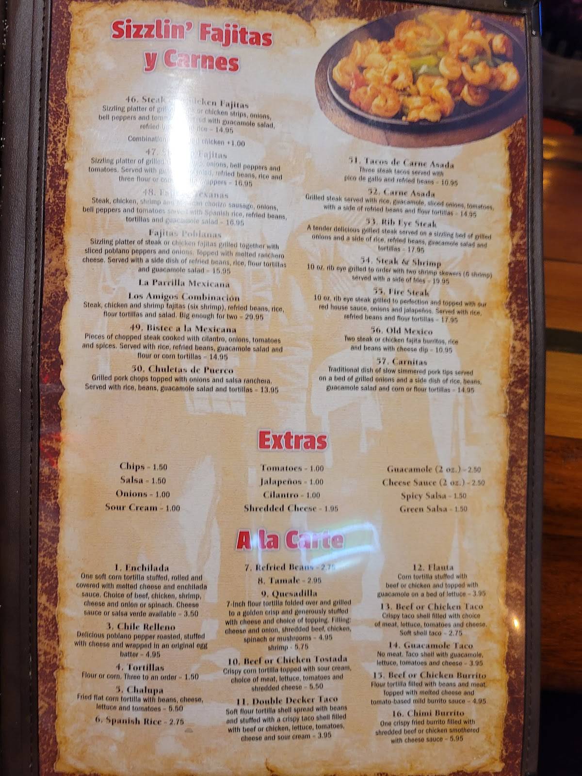 Menu at Los Tres Amigos Mexican Grill restaurant, Slidell, Gause Blvd