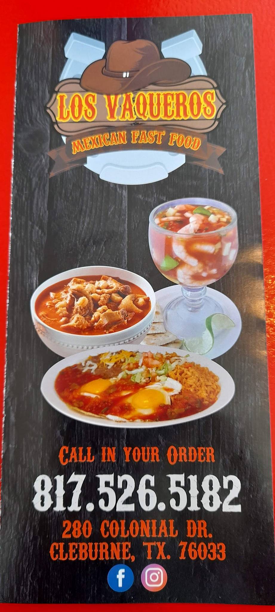 Menu at Los vaqueros mexican fast food, Cleburne