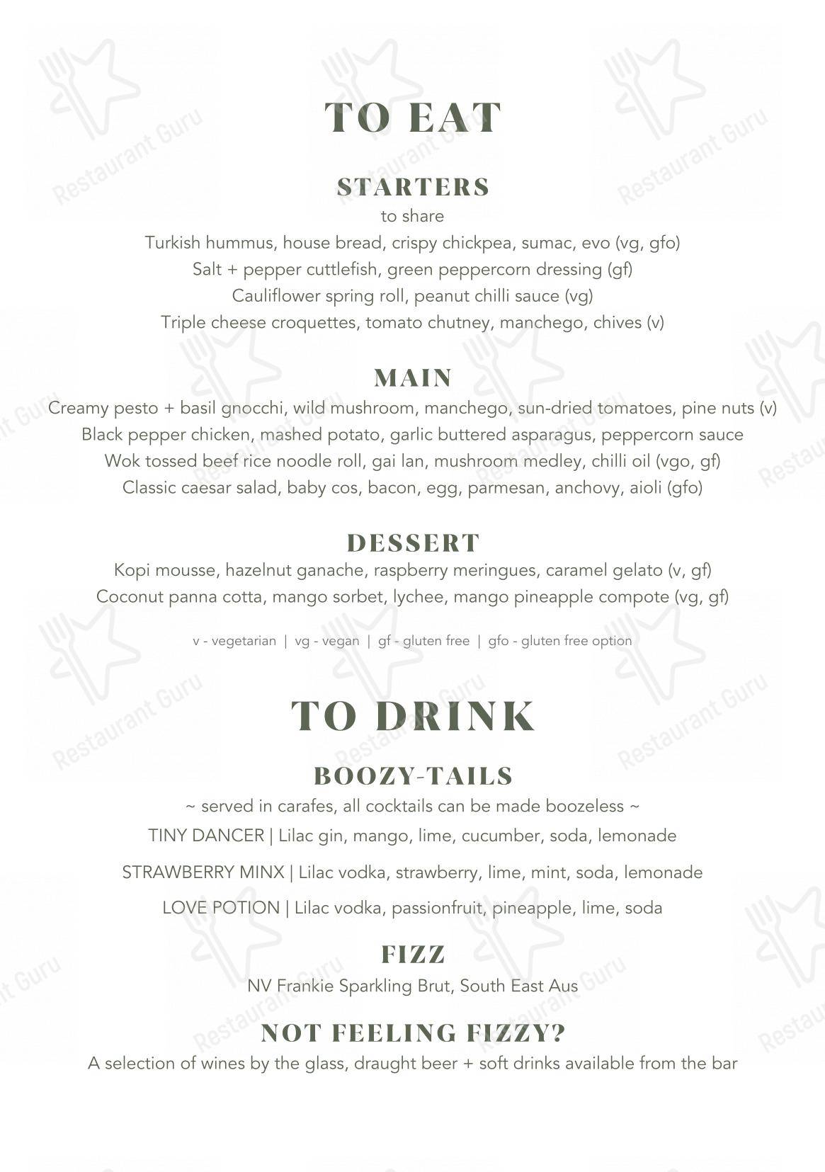 Menu at Lotus restaurant, Highgate