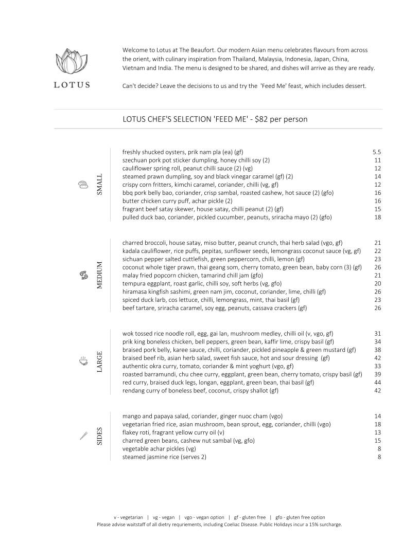 Menu at Lotus restaurant, Highgate