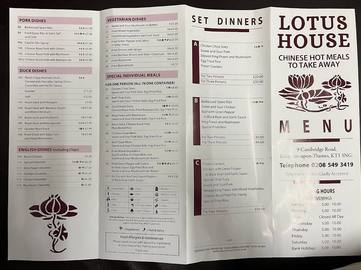 Menu at Lotus House fast food, Kingston upon Thames, 9 Cambridge Rd
