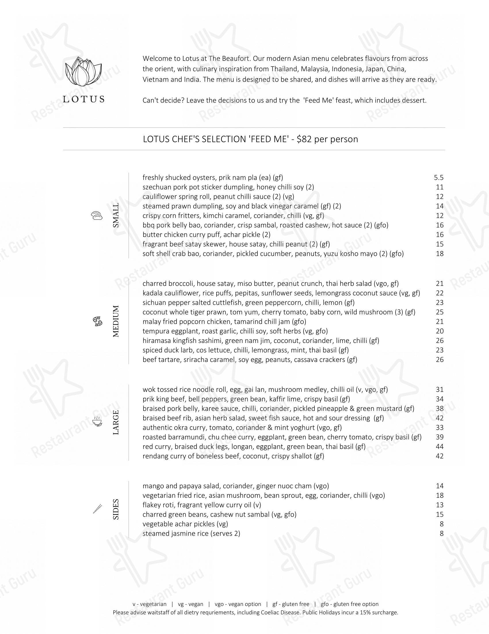 Menu at Lotus restaurant, Highgate