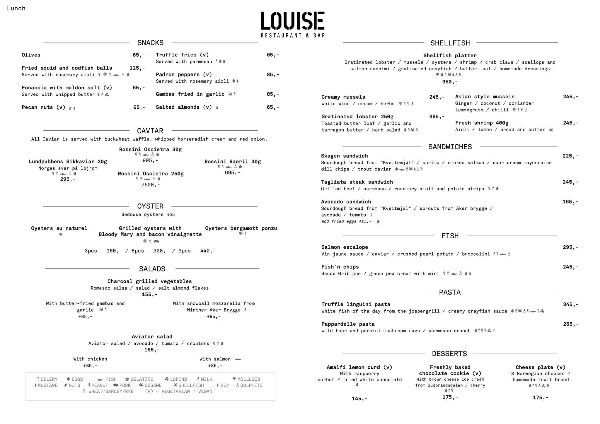 Menu at Louise Restaurant & Bar, Oslo