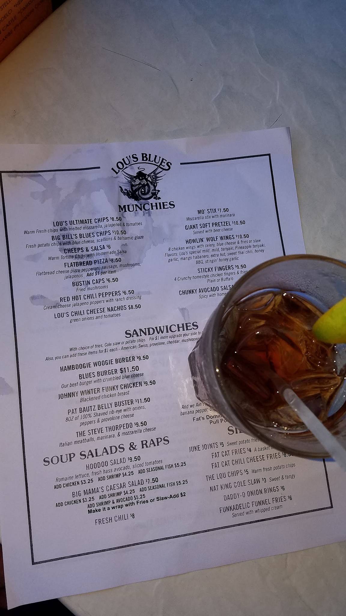 Menu at Lou's Blues Bar & Grill, Melbourne, N Hwy A1A