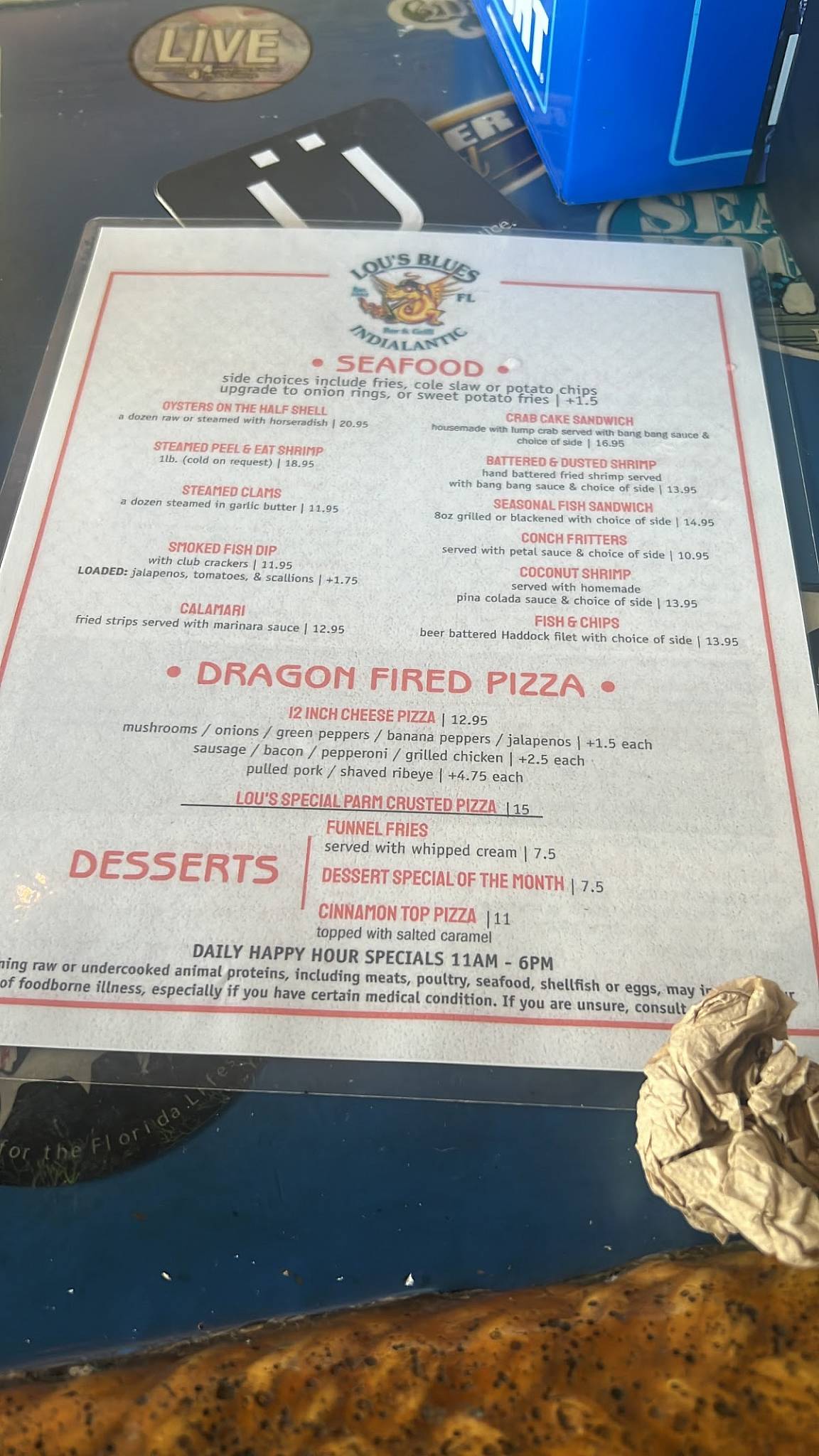 Menu at Lou's Blues Bar & Grill, Melbourne, N Hwy A1A