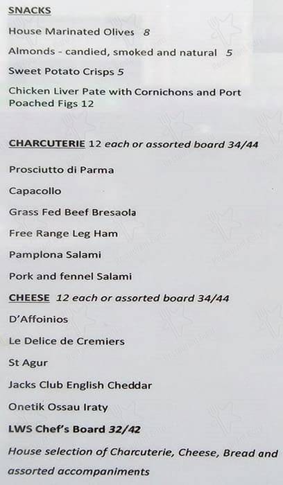 Menu at Lower West Side restaurant, Williamstown