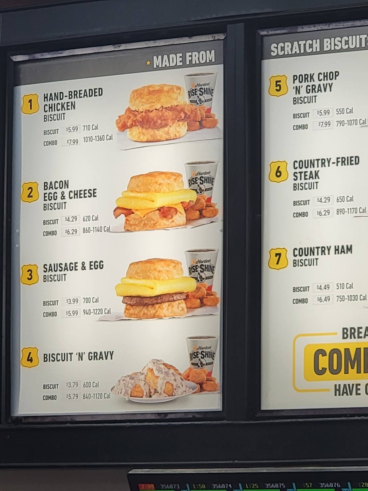 Menu at Hardee’s fast food, Loxley
