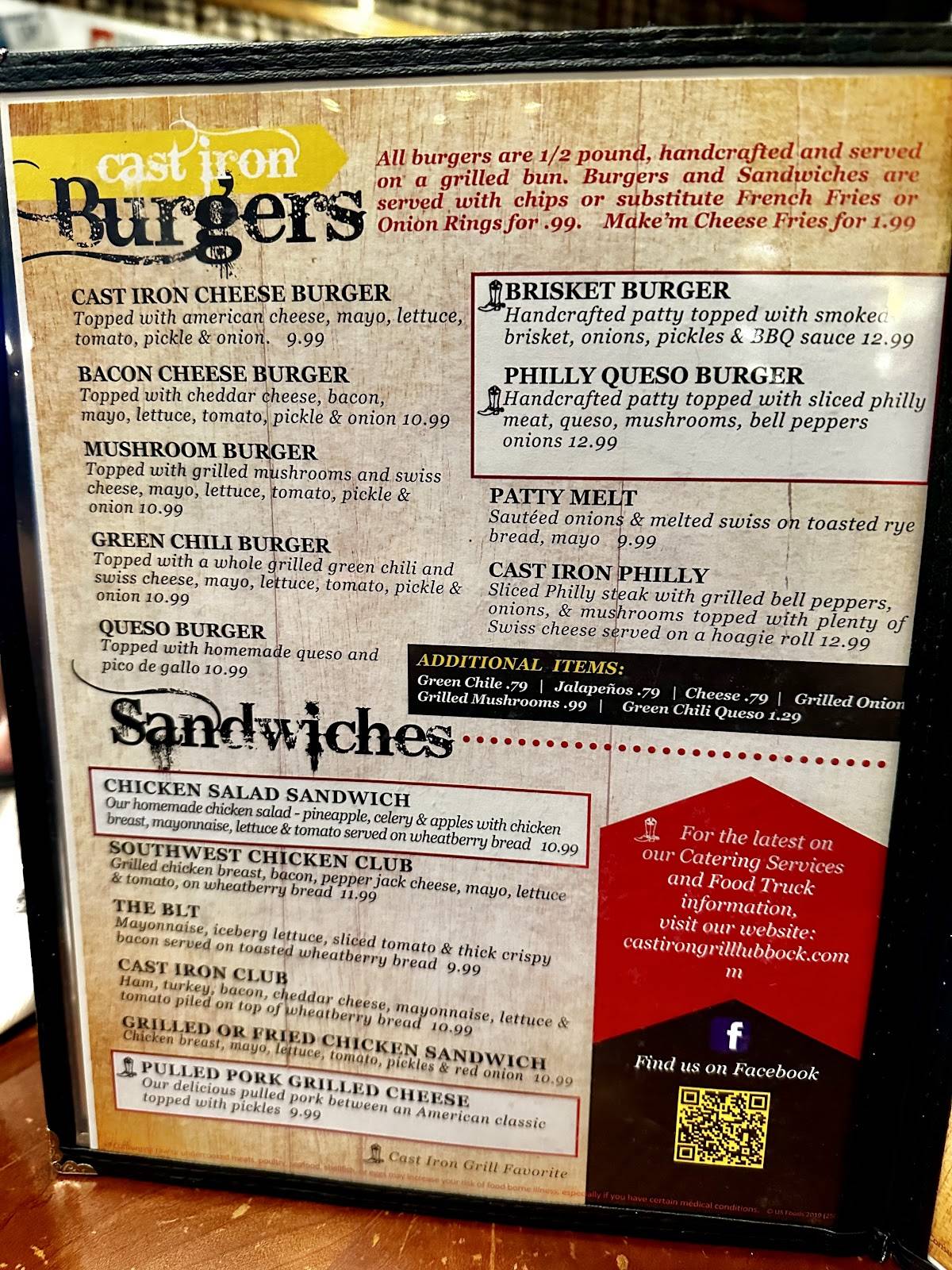 Menu at Cast Iron Grill restaurant, Lubbock, 620 19th St