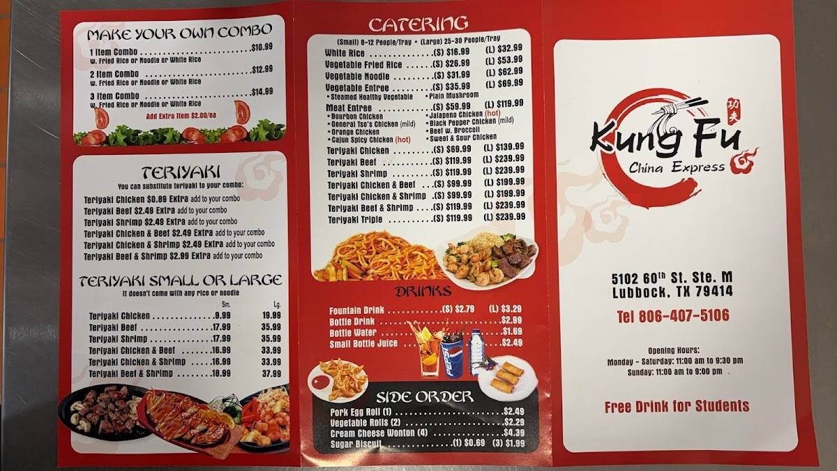 Menu at KUNG FU CHINA EXPRESS restaurant, Lubbock