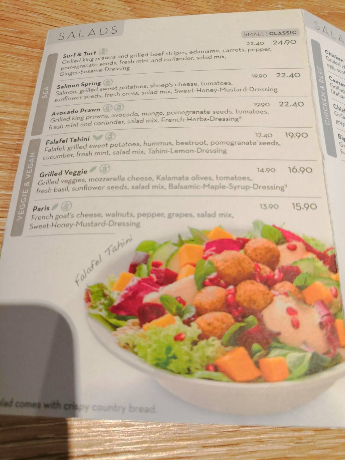 Menu at dean&david, Lucerne, Morgartenstrasse 4