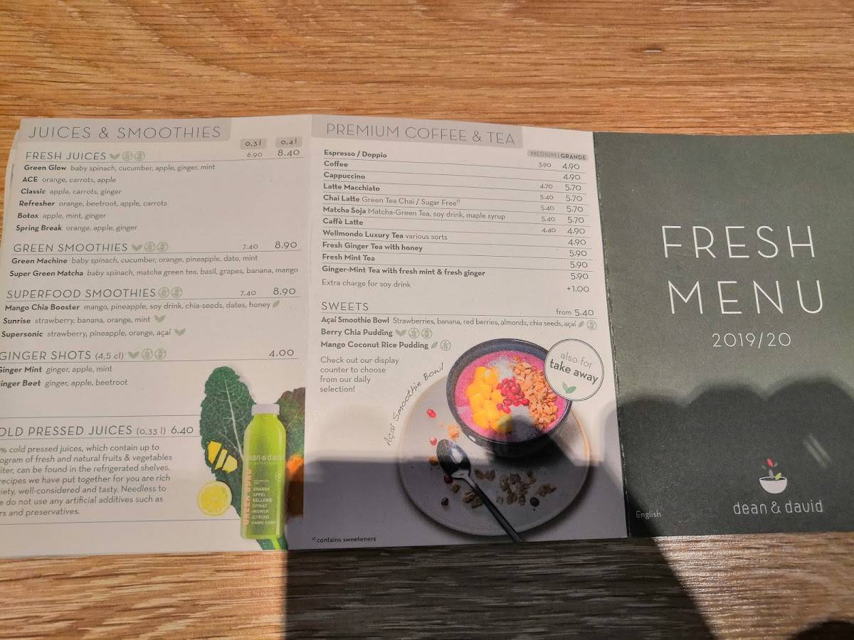 Menu at dean&david, Lucerne, Morgartenstrasse 4