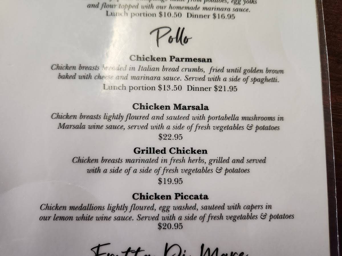 Menu at Luciano's Italian Brick Oven restaurant, Mars