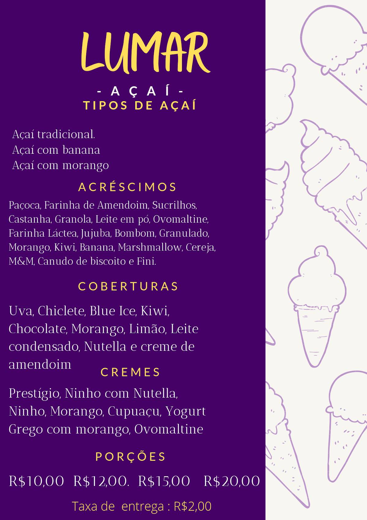 Menu em Lumar Açaí restaurante, São José do Egito
