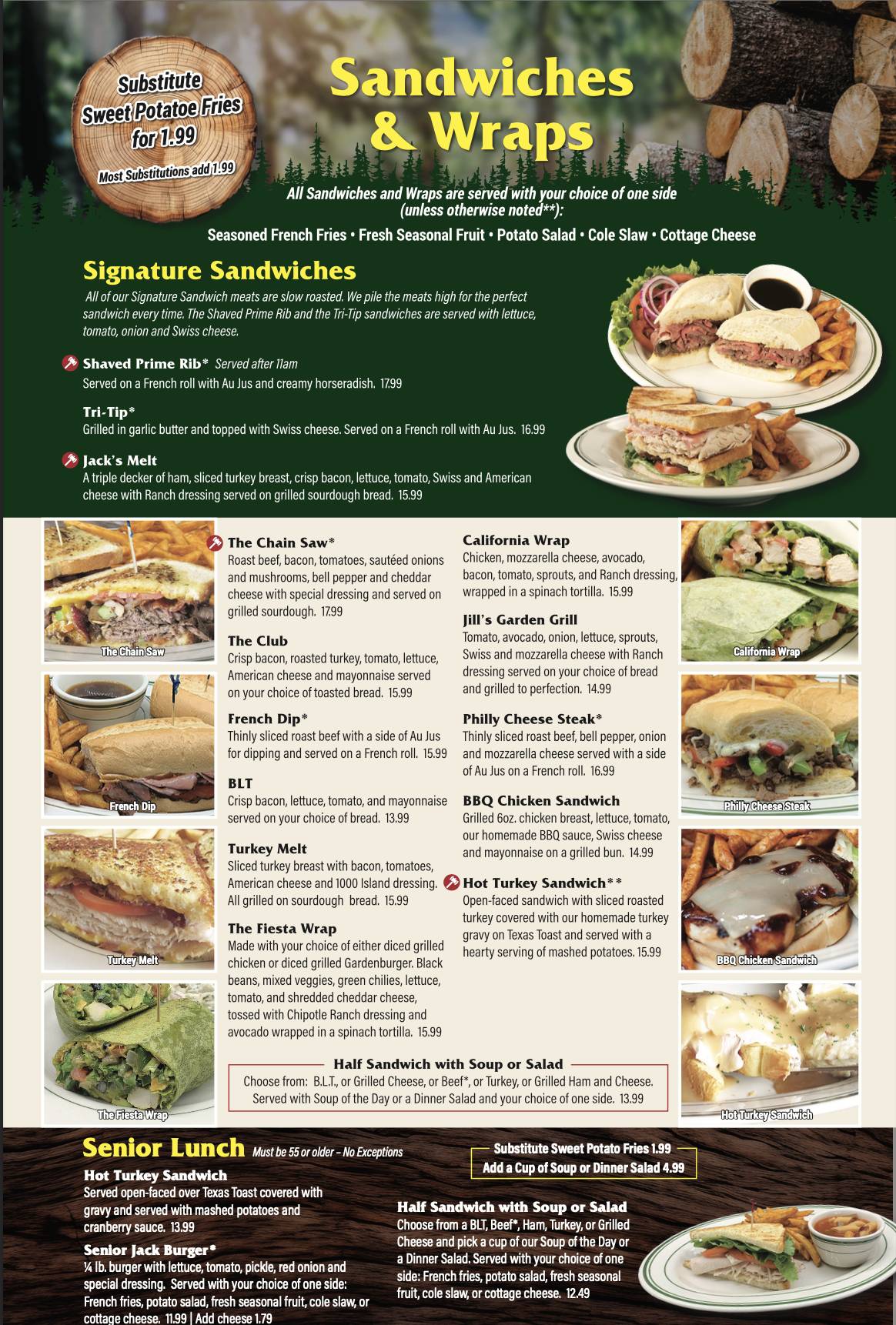 Menu at Lumberjack's restaurant, Sacramento, Madison Ave