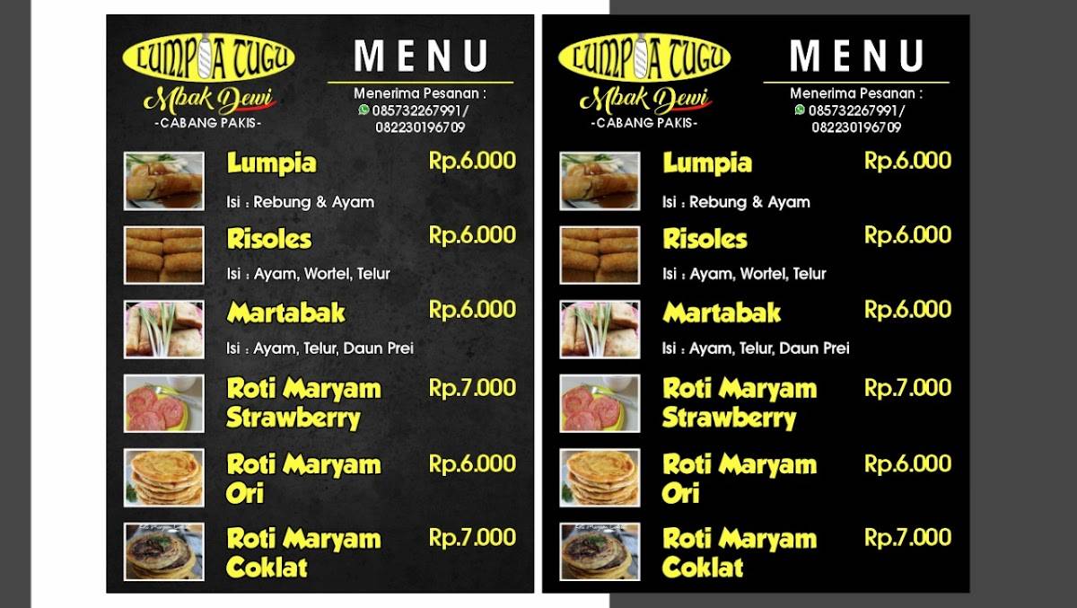 Carta del restaurante Lumpia Tugu Mbak Dewi cabang Pakis (Omah Azka ...